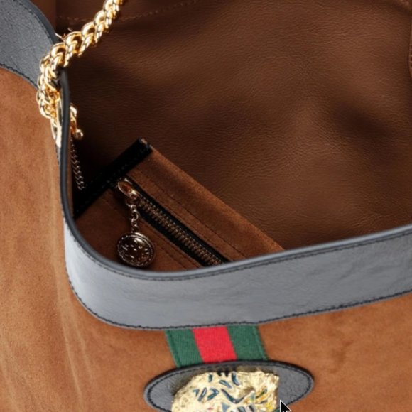 Gucci | Bags | Gucci Rajah Brown Suede Web Stripe Tiger Large Lea ...